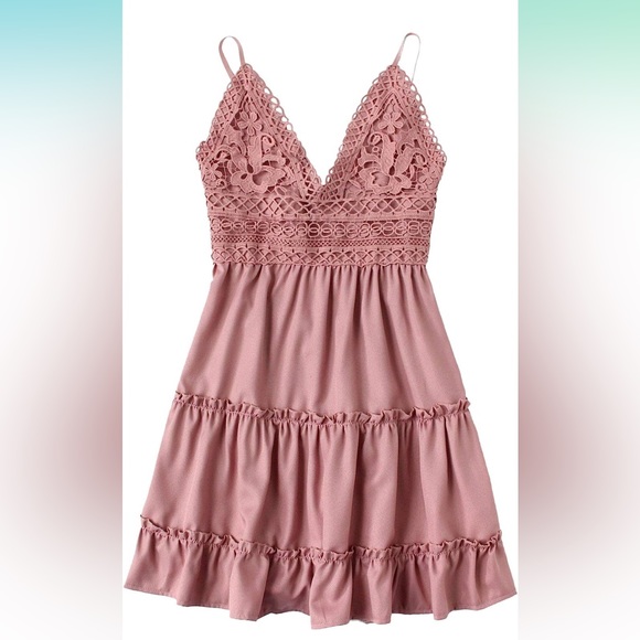 Dresses | Pink Lace Ruffle Dress | Poshmark